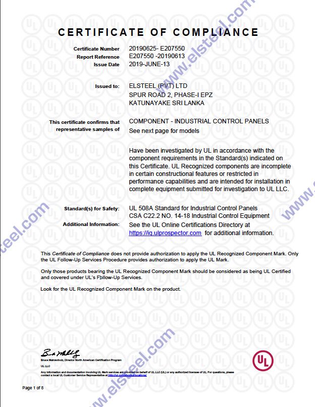 certificate-of-compliance-industrial-control-panels | Elsteel